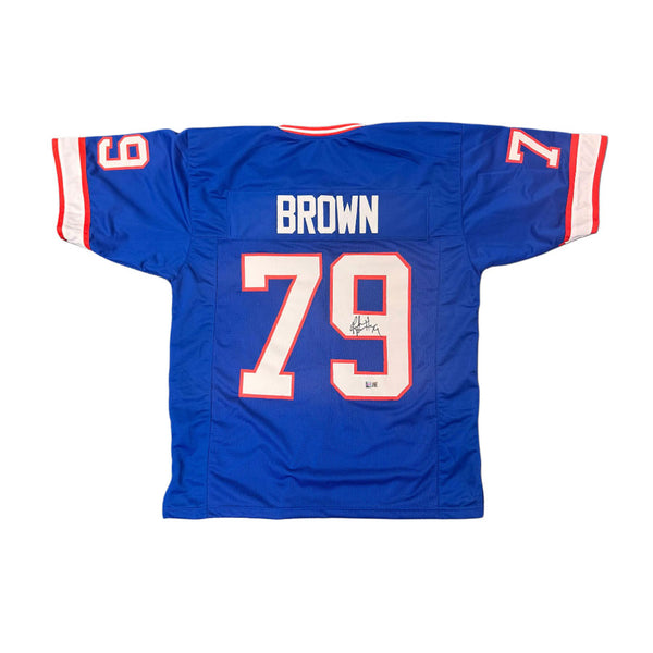 Ruben Brown Signed Custom Blue Football Jersey – ShopBillsJerseys
